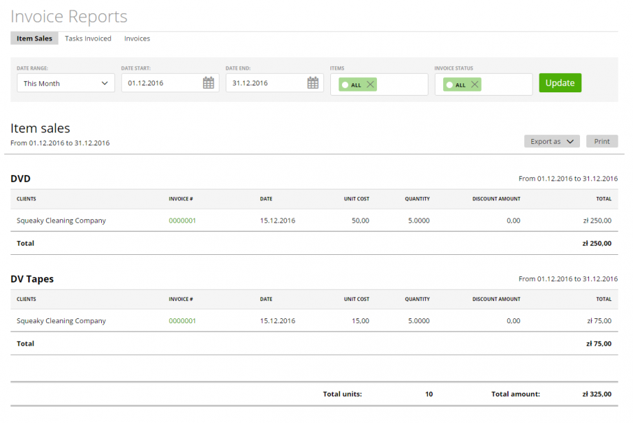 Item Sales Report – Zistemo Knowledge Base