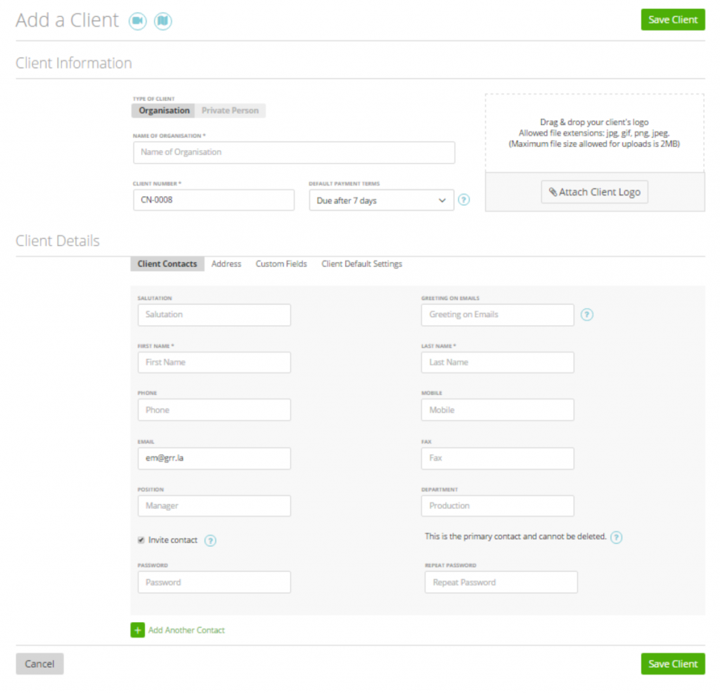 Create/update Client – Zistemo Knowledge Base