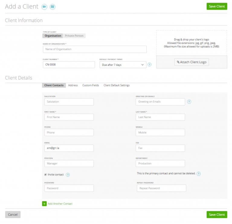 Create/update Client – Zistemo Knowledge Base
