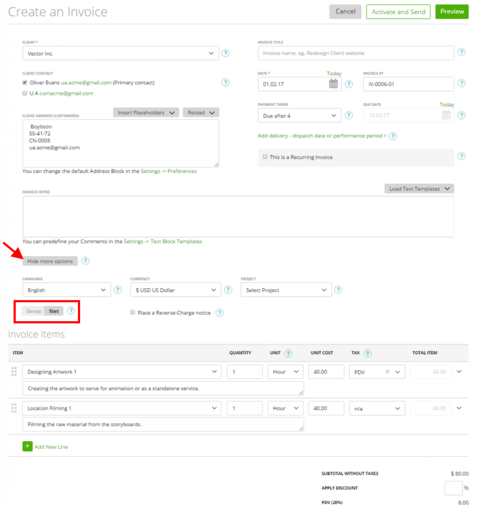 Gross/Net Prices on the Invoice/Estimate – Zistemo Knowledge Base
