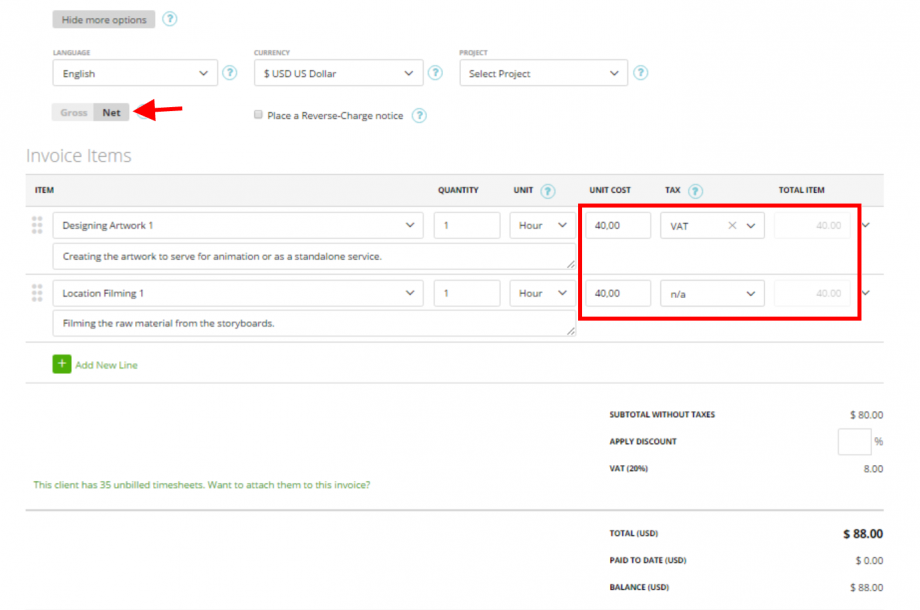 Gross/Net Prices on the Invoice/Estimate – Zistemo Knowledge Base
