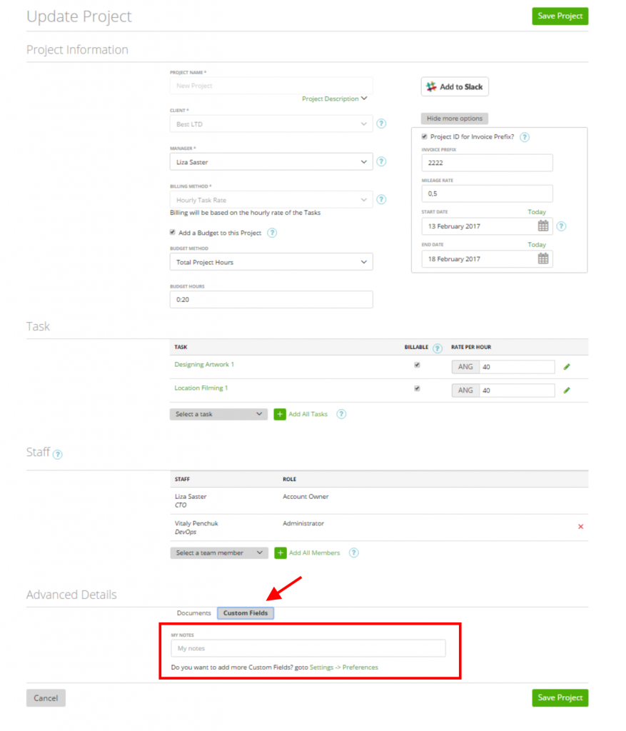 Project Custom Fields – Zistemo Knowledge Base