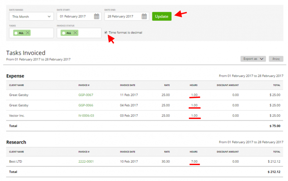 Tasks Invoiced Report – Zistemo Knowledge Base