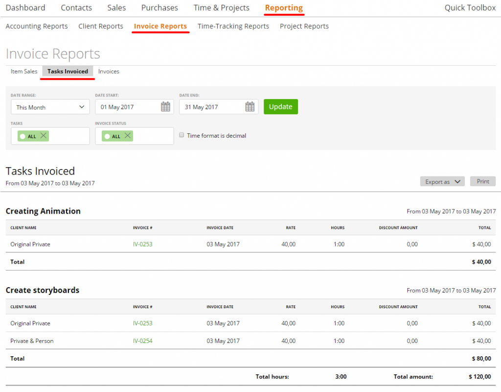 Tasks Invoiced Report – Zistemo Knowledge Base