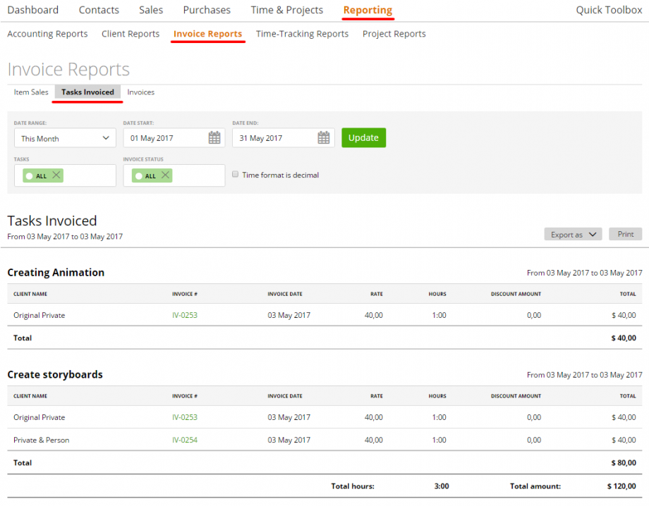Tasks Invoiced Report – Zistemo Knowledge Base