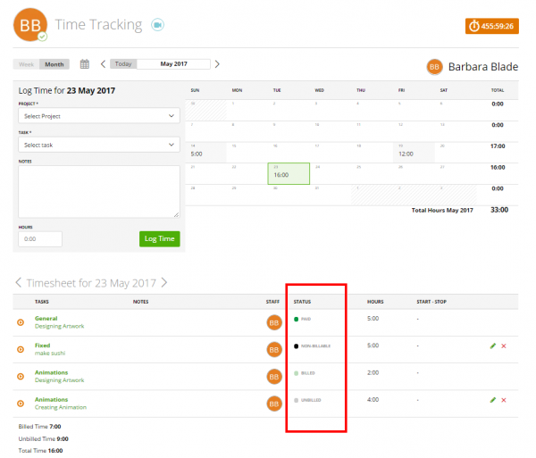 Status of Time Sheet Entries – Zistemo Knowledge Base