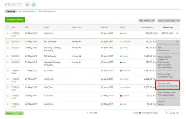 Statuses of Invoice – Zistemo Knowledge Base