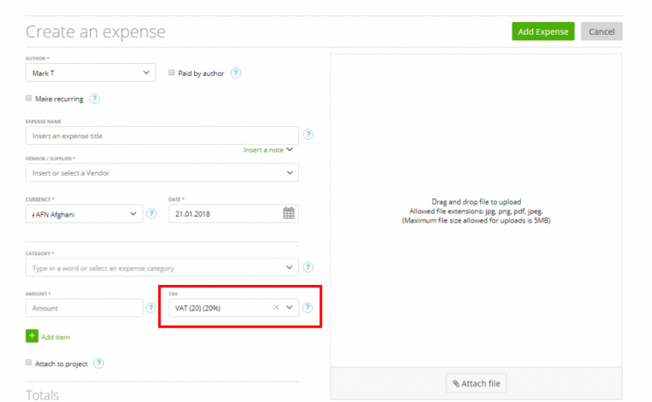 Default Tax on Expenses – Zistemo Knowledge Base