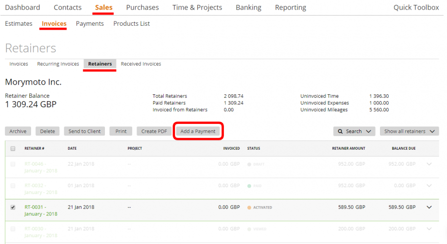 How to use the Retainer for Paying an Invoice? – Zistemo Knowledge Base