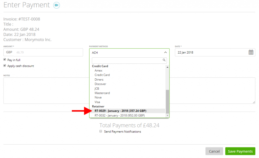 How to use the Retainer for Paying an Invoice? – Zistemo Knowledge Base