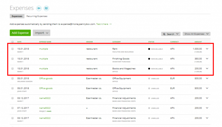 Multiple Items on Expenses – Zistemo Knowledge Base