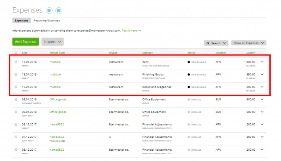 Multiple Items on Expenses – Zistemo Knowledge Base