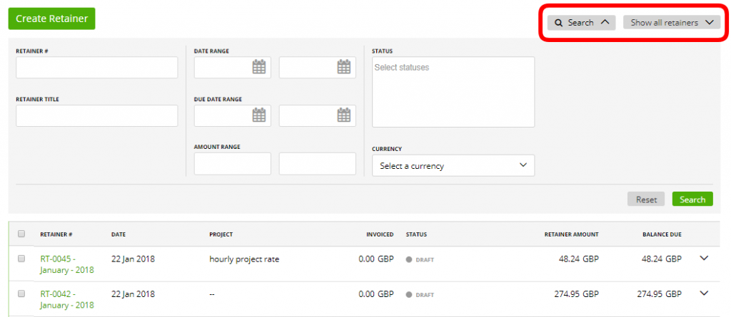 Retainer Grid – Zistemo Knowledge Base