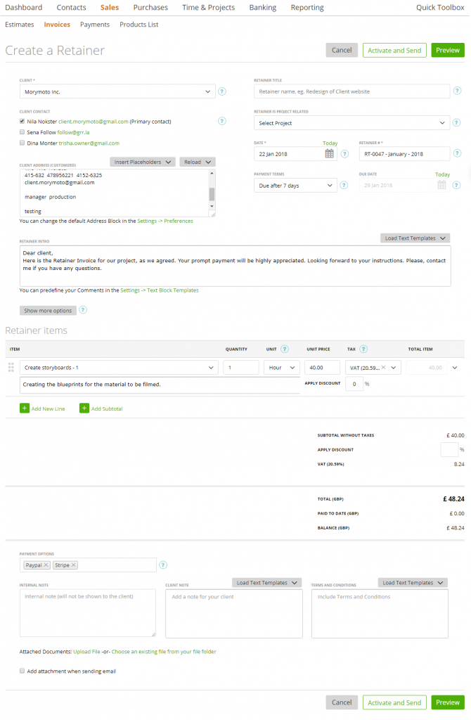 Retainer Creation – Zistemo Knowledge Base