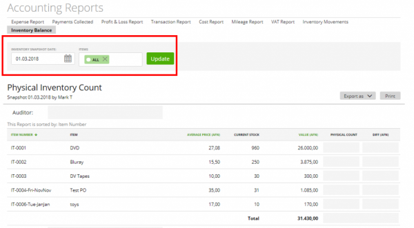 Inventory Balance – Zistemo Knowledge Base