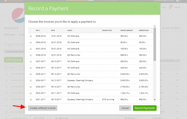 Payment without Invoice – Zistemo Knowledge Base