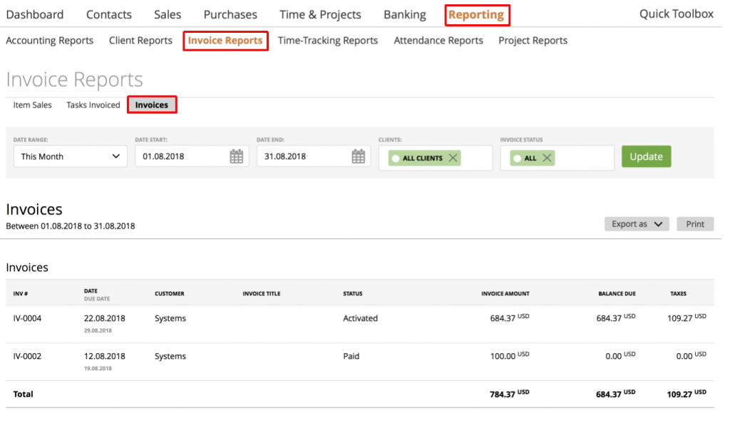 Invoice Reports – Zistemo Knowledge Base