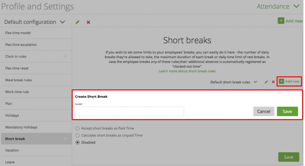 Attendance – Short Break – Zistemo Knowledge Base