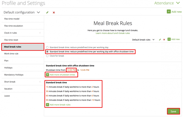 Attendance – Meal Break Rules – Zistemo Knowledge Base