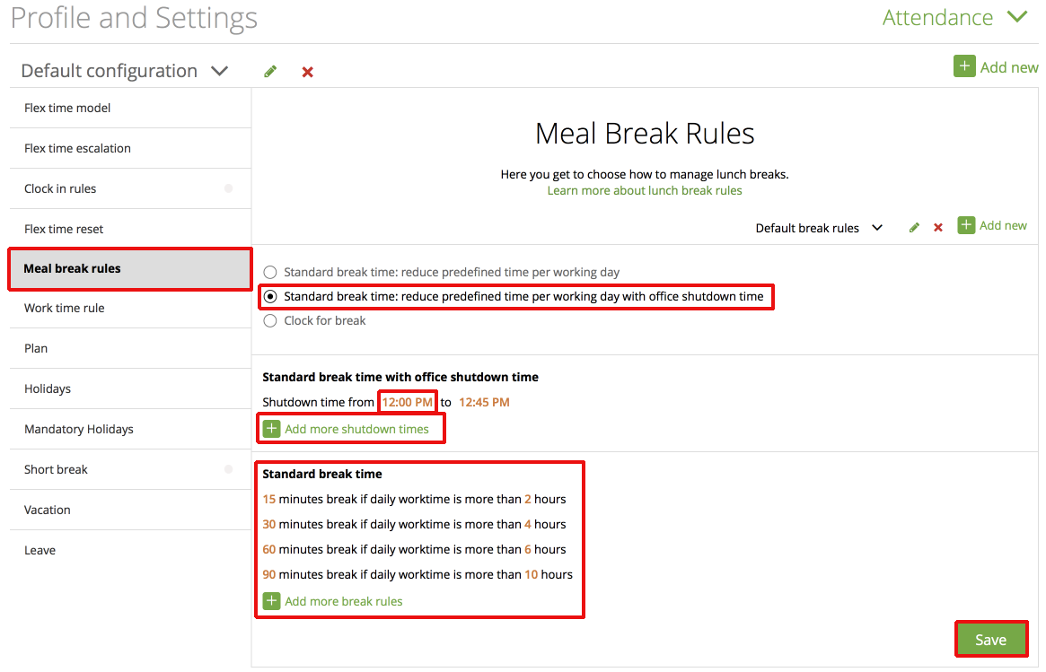 Attendance – Meal Break Rules – Zistemo Knowledge Base