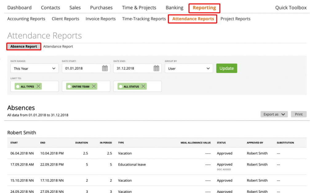 Absence Report - Zistemo Knowledge Base