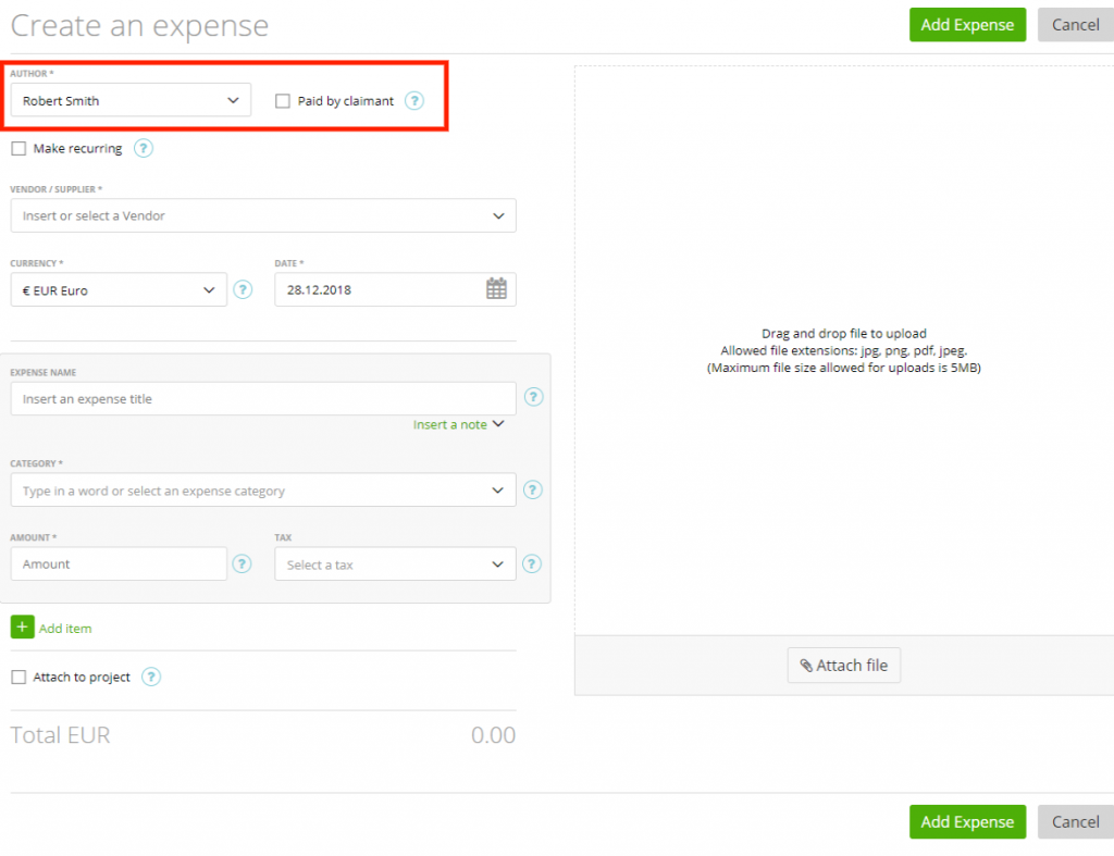 Create/update an Expense – Zistemo Knowledge Base