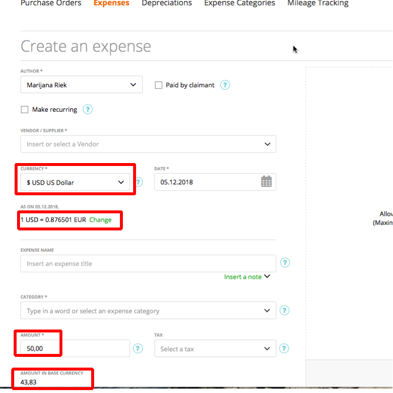 Expenses in other currencies - Zistemo Knowledge Base