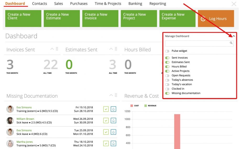 Dashboard Widgets – Zistemo Knowledge Base