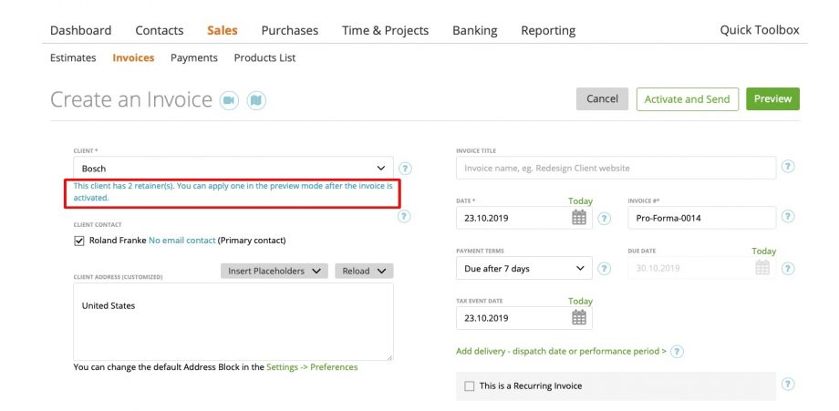 How to use the Retainer for Paying an Invoice? – Zistemo Knowledge Base