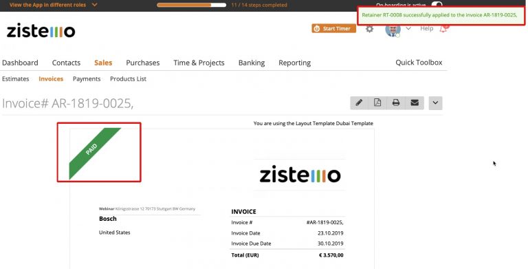 How to use the Retainer for Paying an Invoice? – Zistemo Knowledge Base