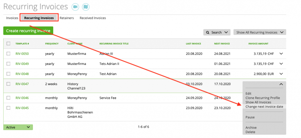 Change Recurring Invoice Date – Zistemo Knowledge Base