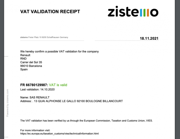 Validate VAT Number – Zistemo Knowledge Base