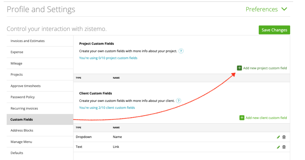 Project Custom Fields – Zistemo Knowledge Base